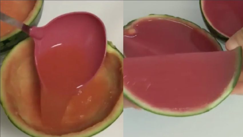 Empty the watermelon and fill it: delicious jelly slices