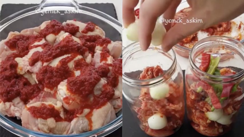 Put the chicken wings into the jars with others ingredients: a good tip