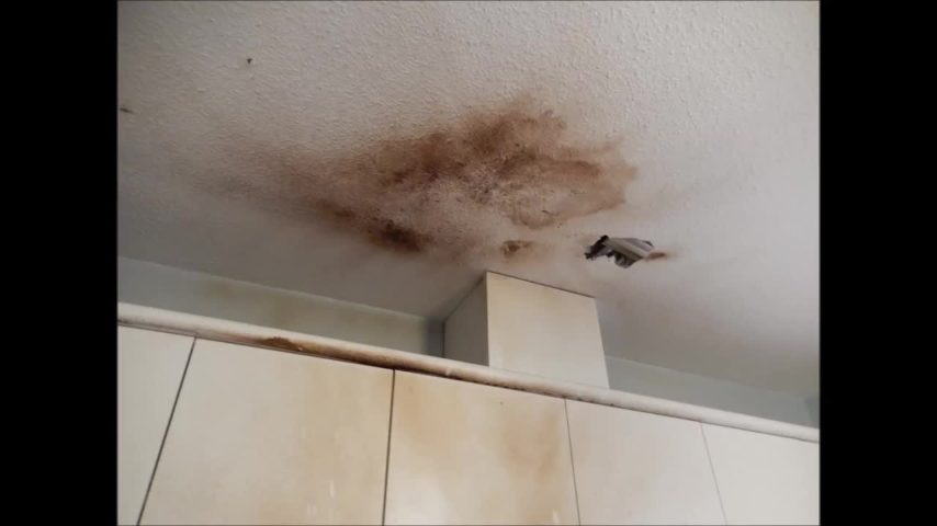 The coffee maker explodes and the stain reaches the ceiling
