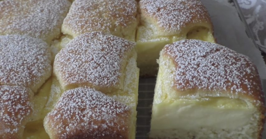 Magic cake with custard: beautiful, fast and very tasty