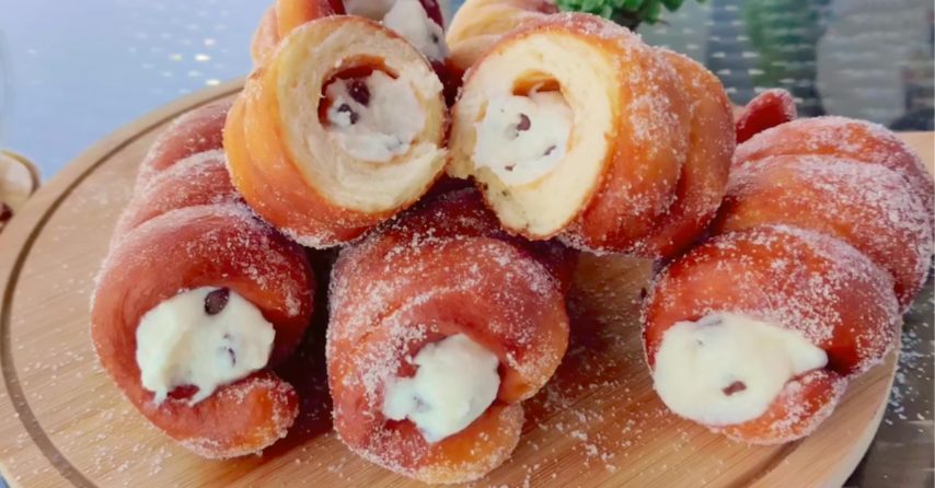 Twisted fluffy pastry with cream: easy and delicious dessert