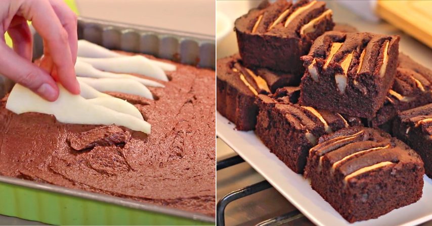 Sponge cake with chocolate, almonds and pears: a delicious dessert for ...