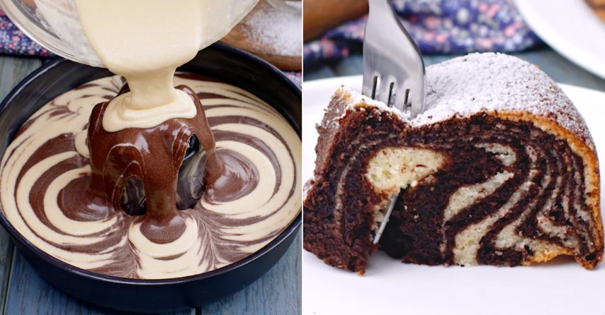 Bicolor bundt cake: put the bottle in the center of the mold to create ...